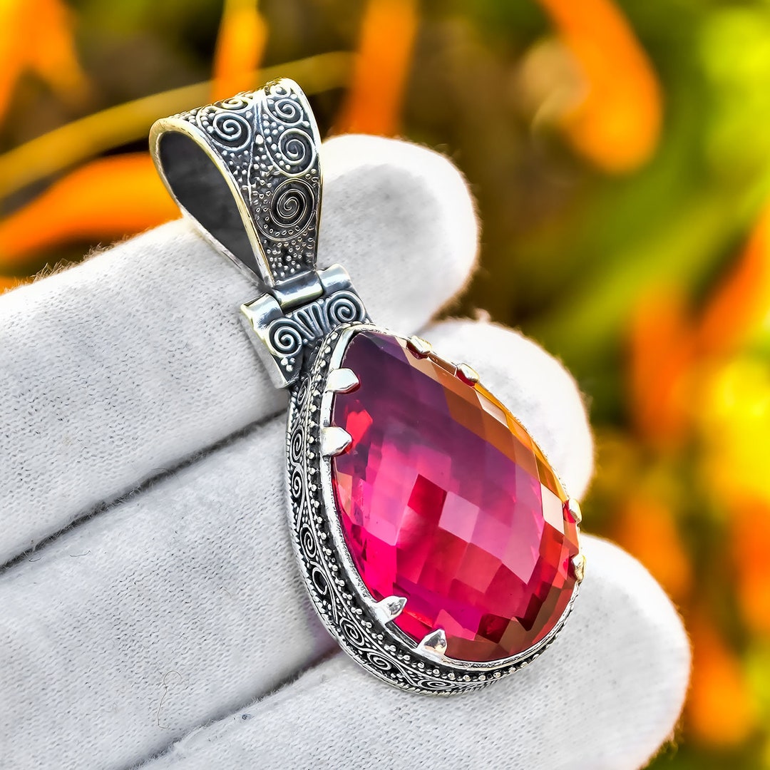 Vintage Style Pendant , Teardrop Stone Jewelry , 925 Sterling Silver ...