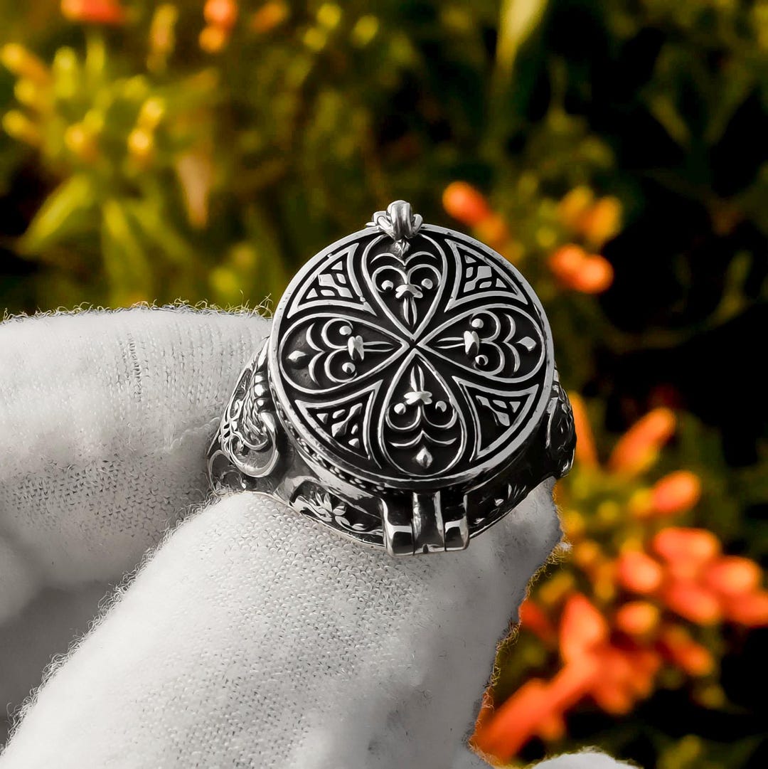 Brass Viking Poison Statement Ring Secret Compartment Medieval Silver ...