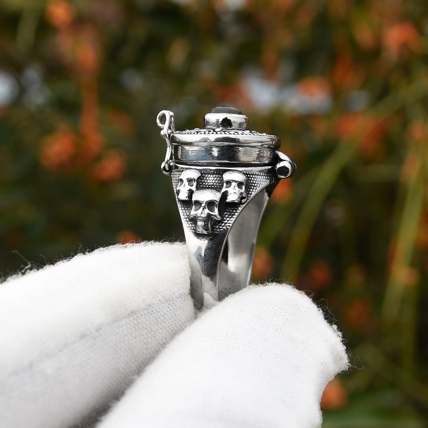 Poison Ring, Adjustable Ring, Skull Ring, Round Gemstone, Pill Box Ring ...