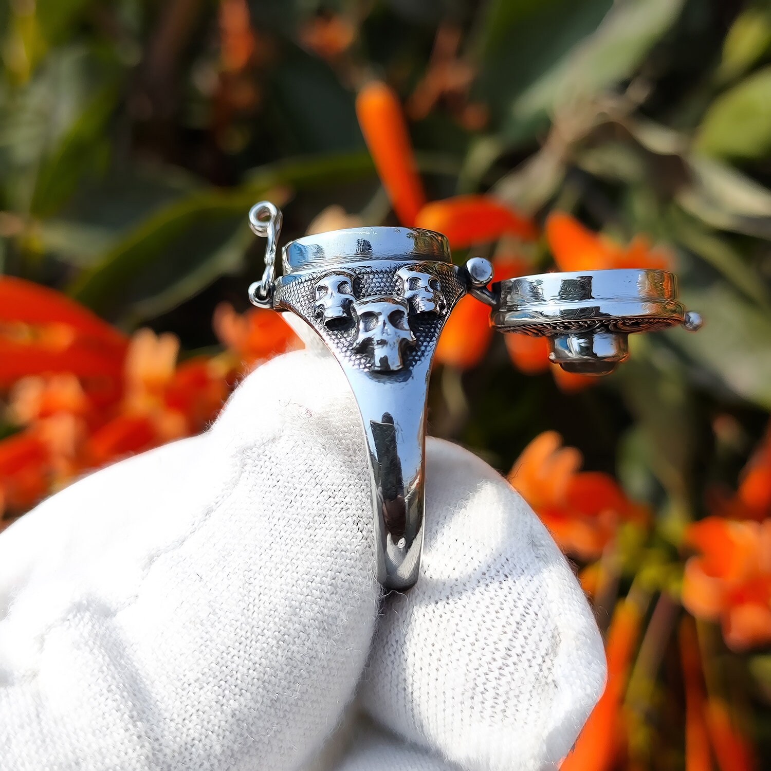 Poison Ring, Adjustable Ring, Skull Ring, Round Gemstone, Pill Box Ring ...