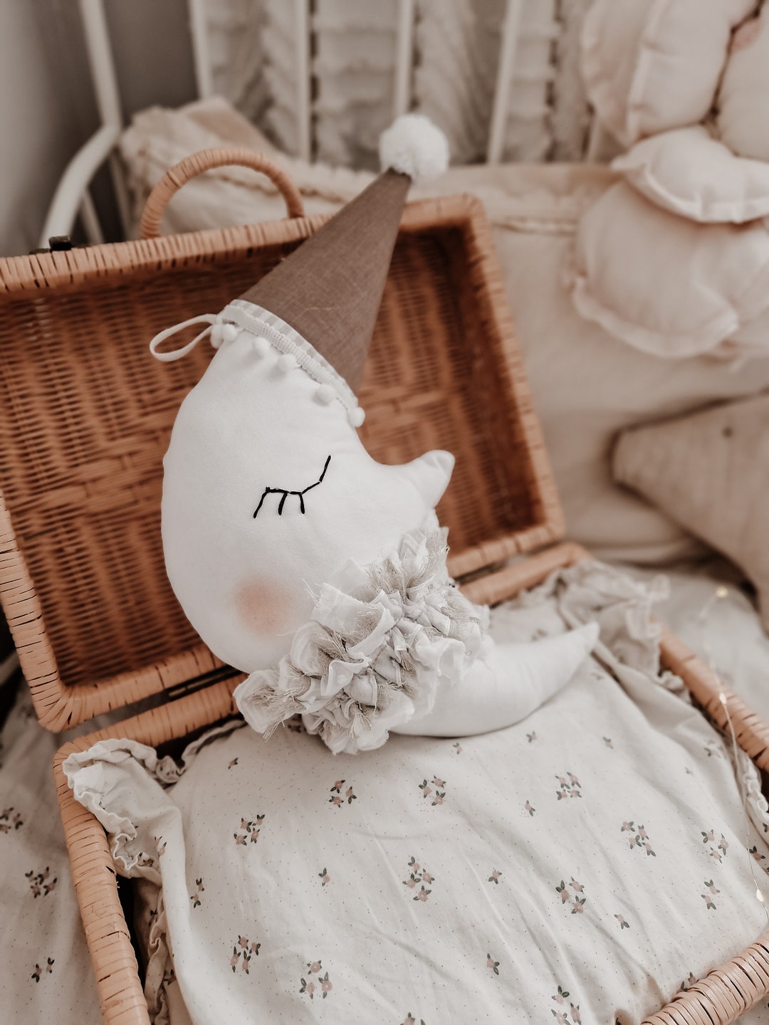 Moon Pillow Moon Cushion Moon With Hat Hanging Nursery - Etsy