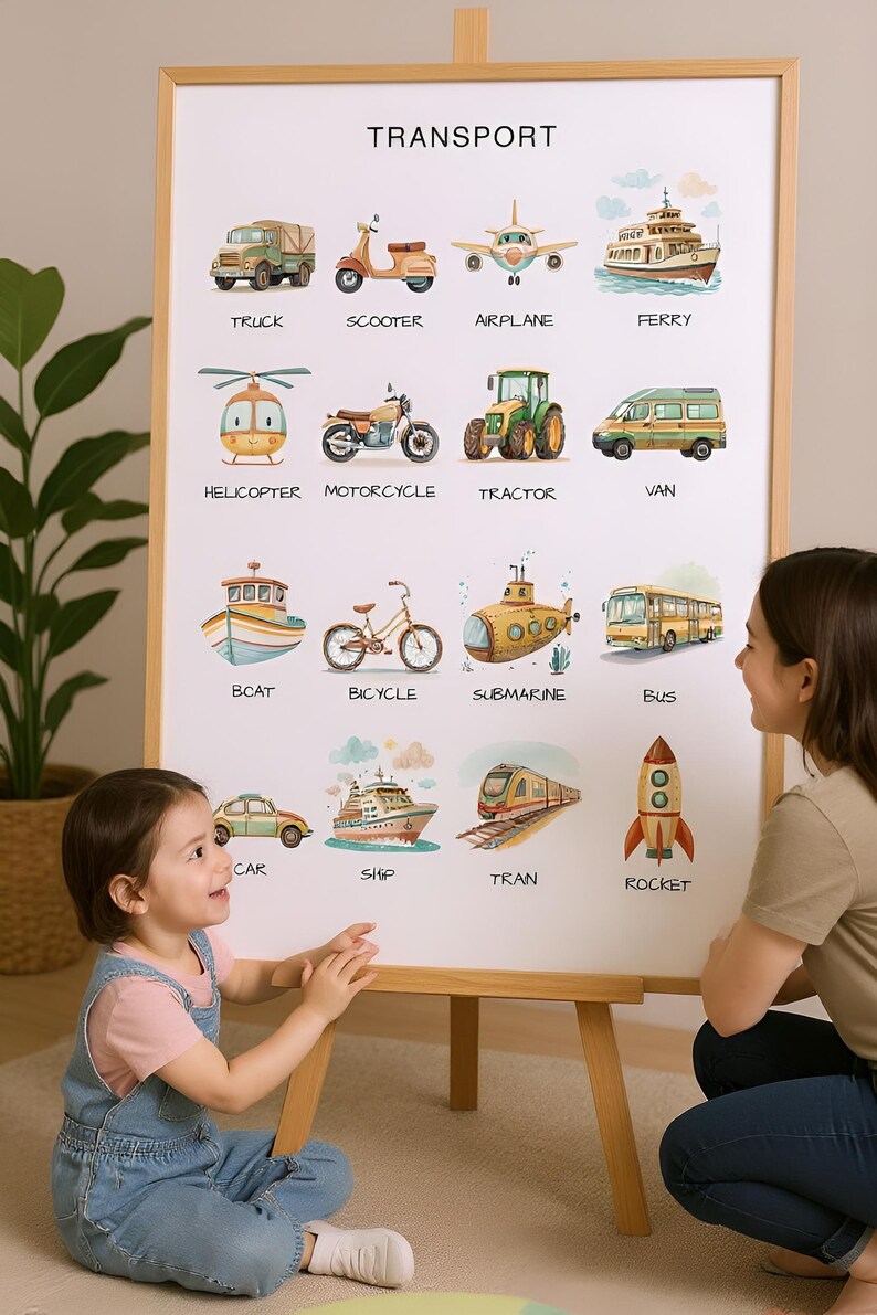 Transportation Poster for Kids – Preschool Vehicles Chart • Montessori ...