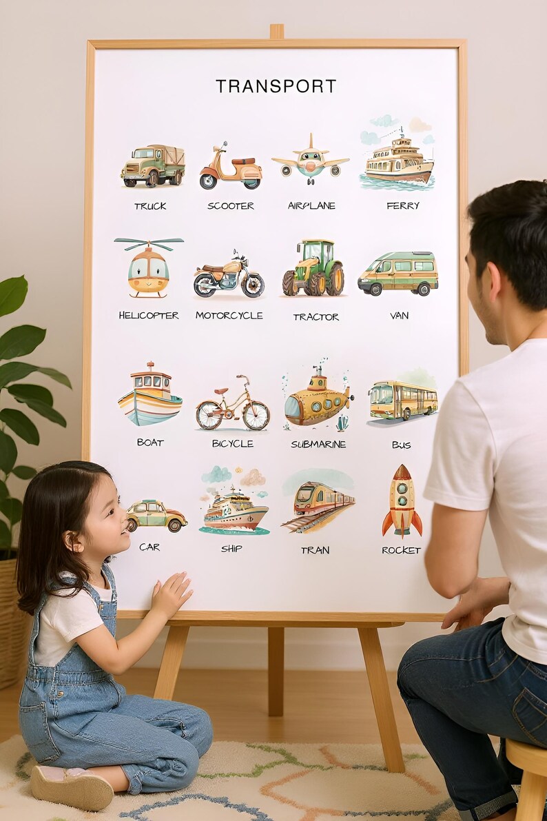 Transportation Poster for Kids – Preschool Vehicles Chart • Montessori ...