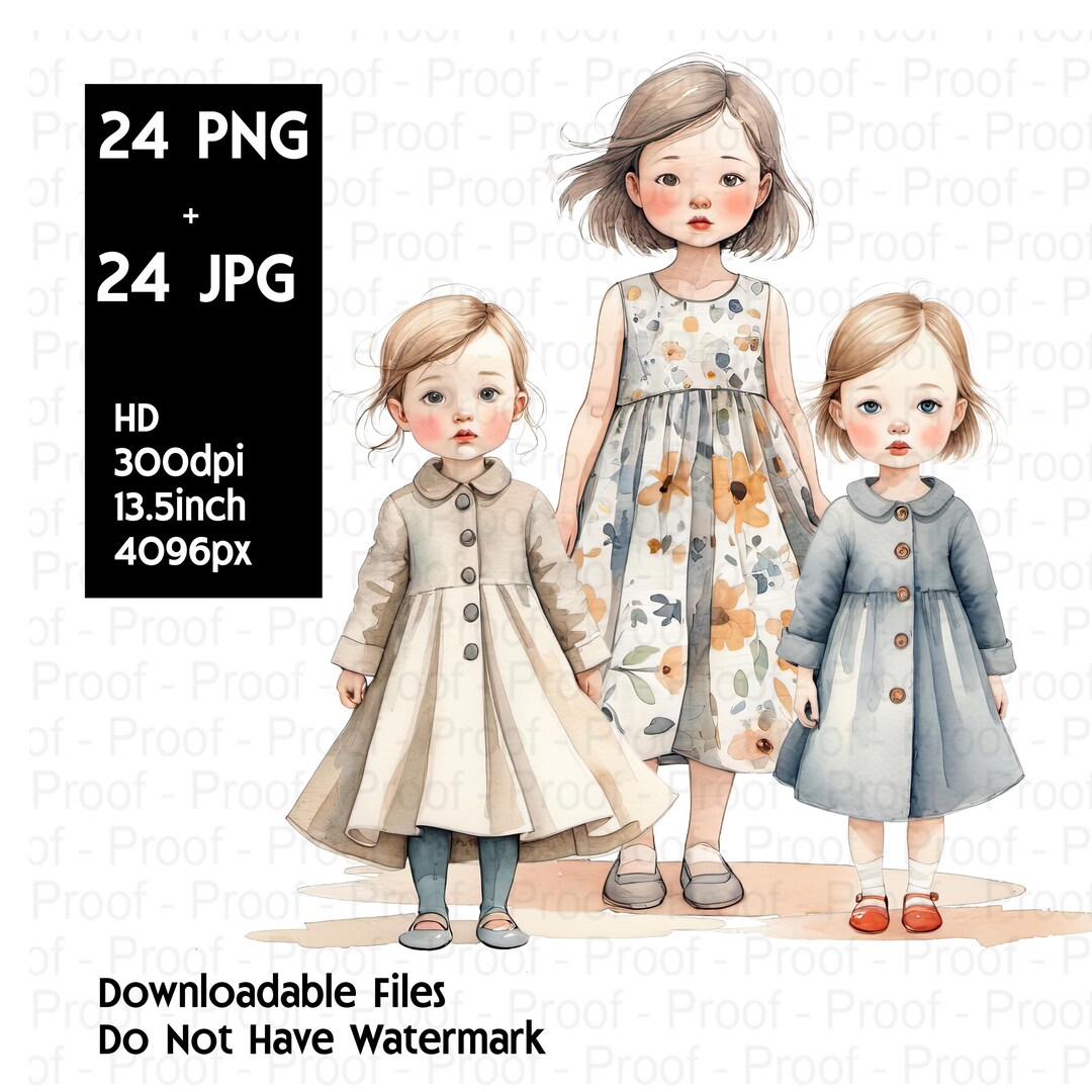 Watercolor Girl Clipart Bundle, Vintage Girls Illustrations, Whimsical ...