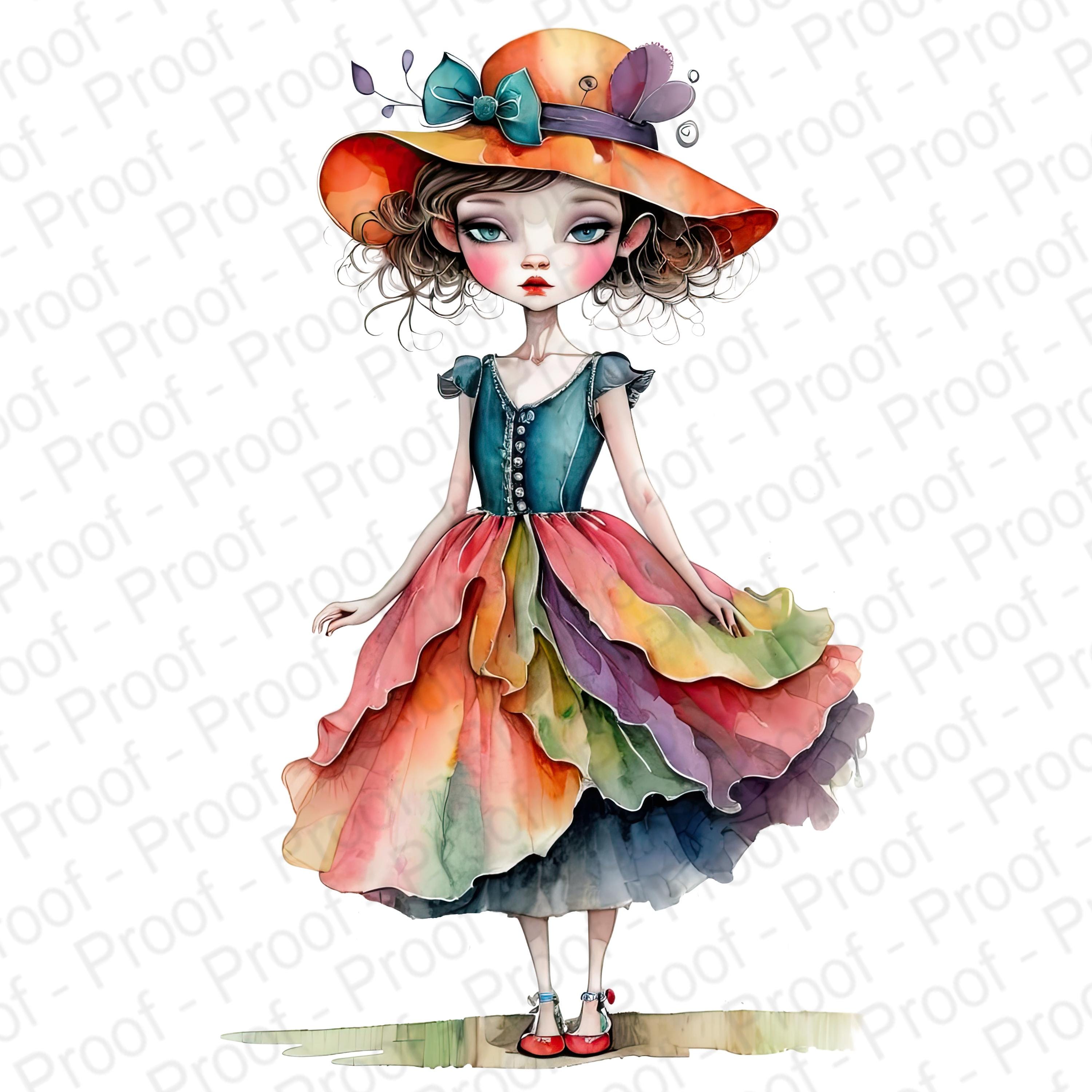 Whimsical Girl Clipart Bundle: Watercolor Fashion Illustration (PNG ...
