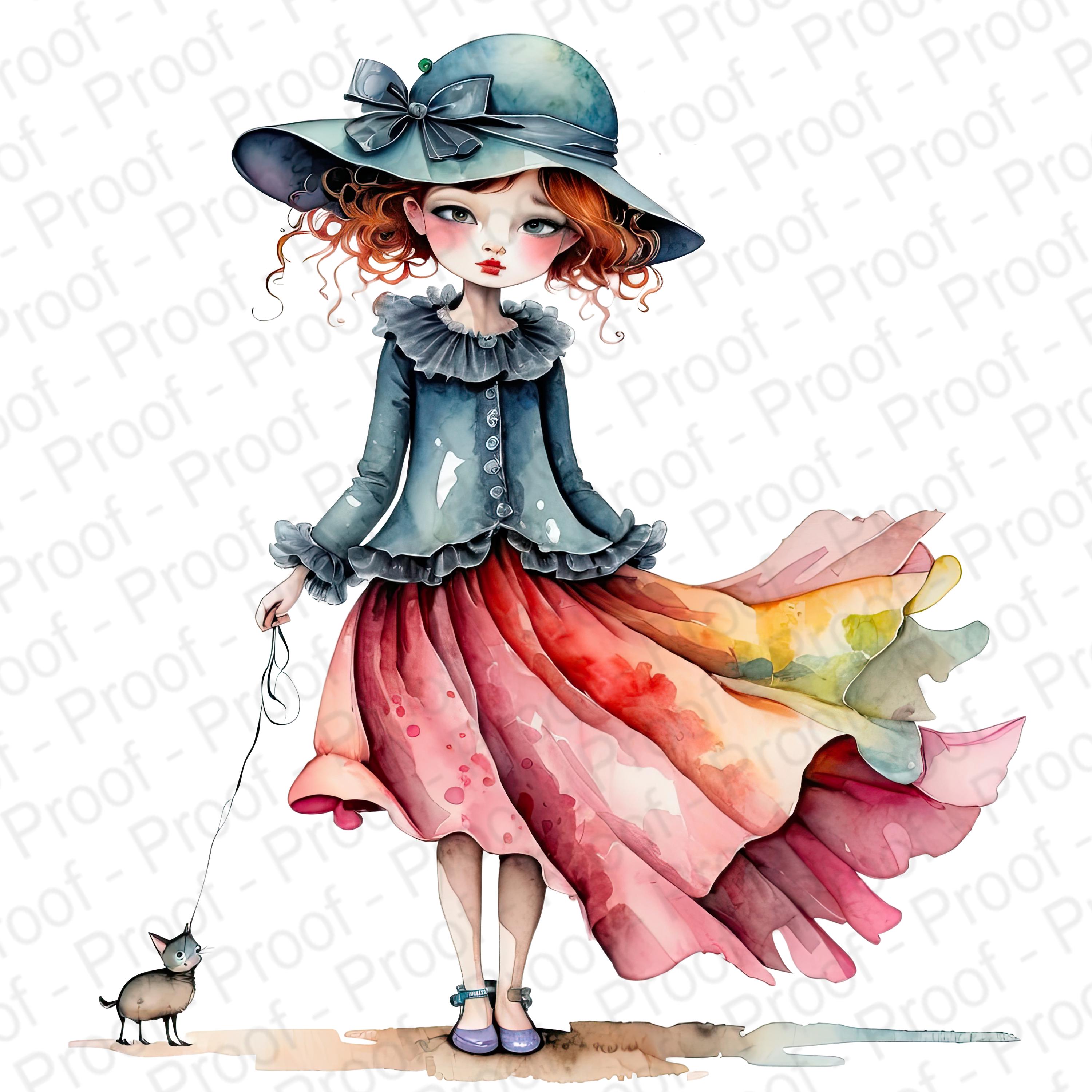 Whimsical Girl Clipart Bundle: Watercolor Fashion Illustration (PNG ...