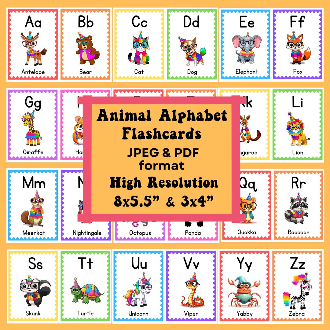Animal Alphabet Flash Cards | Montessori Educational Cards | Busy Book ...