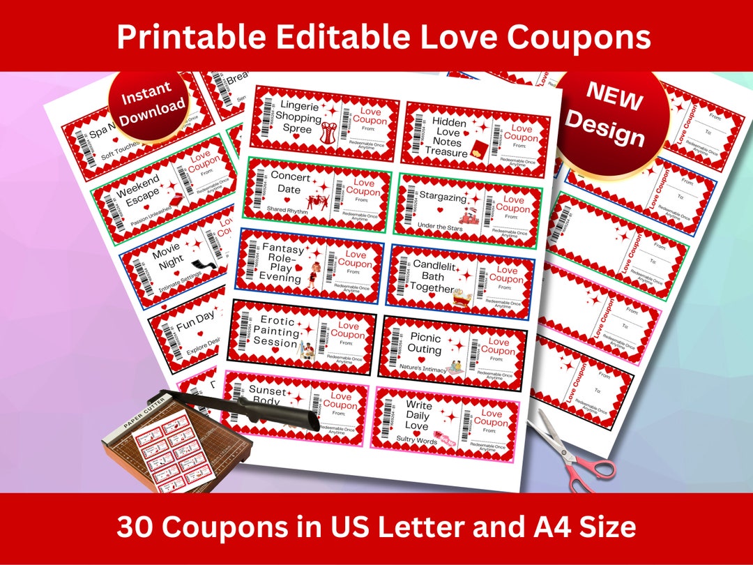Printable Love Coupons Editable Love Coupons Valentine's Day Gift for ...