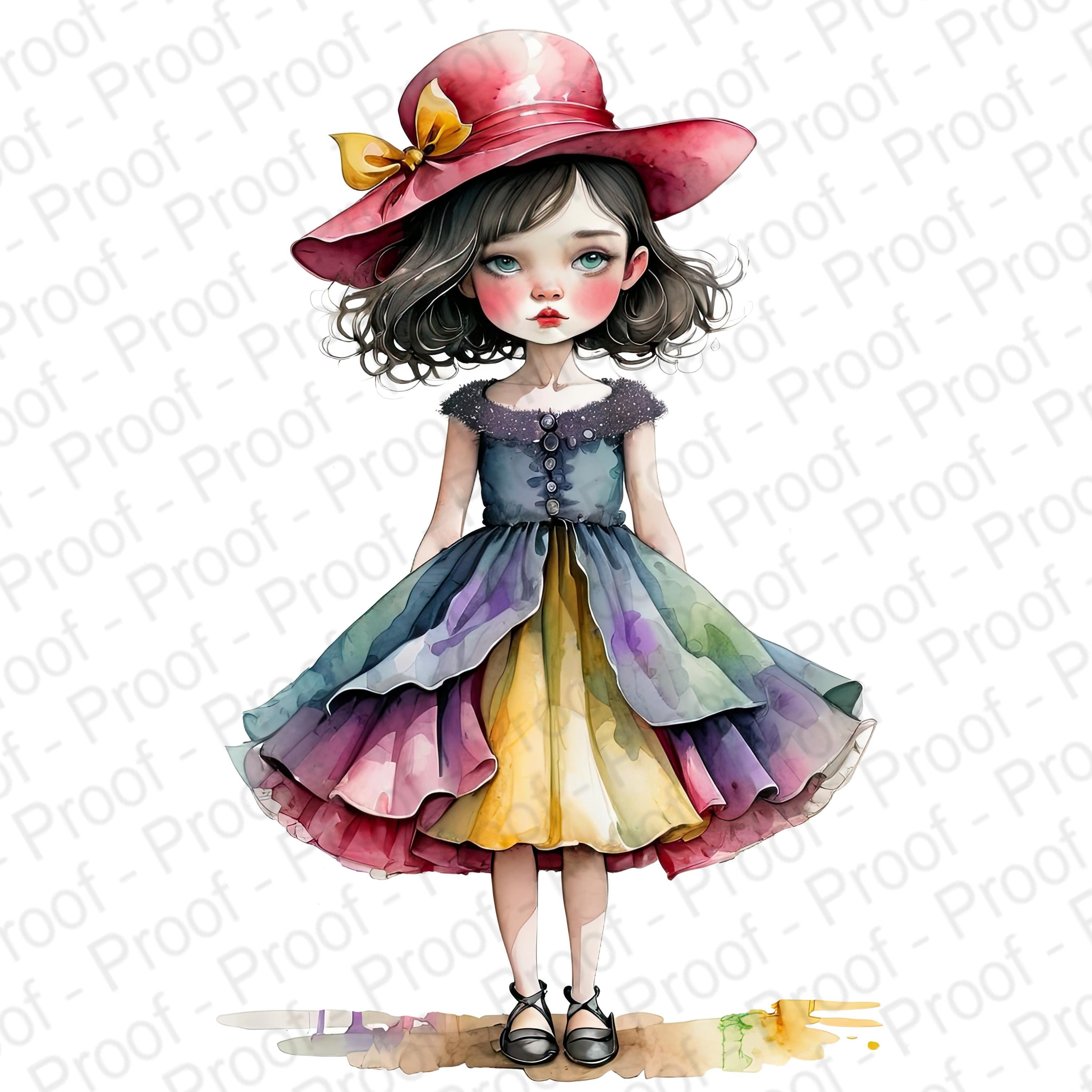 Whimsical Girl Clipart Bundle: Watercolor Fashion Illustration (PNG ...