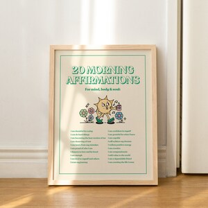 Morning Affirmations Wall Print, Daily Positive Affirmations, Retro Sun ...