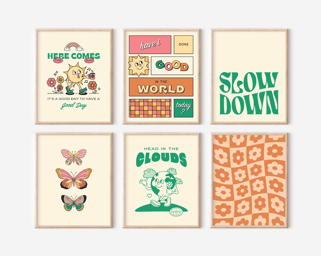 Retro Gallery Set of 6 Prints, Retro Poster Set, Classroom Wall Decor ...