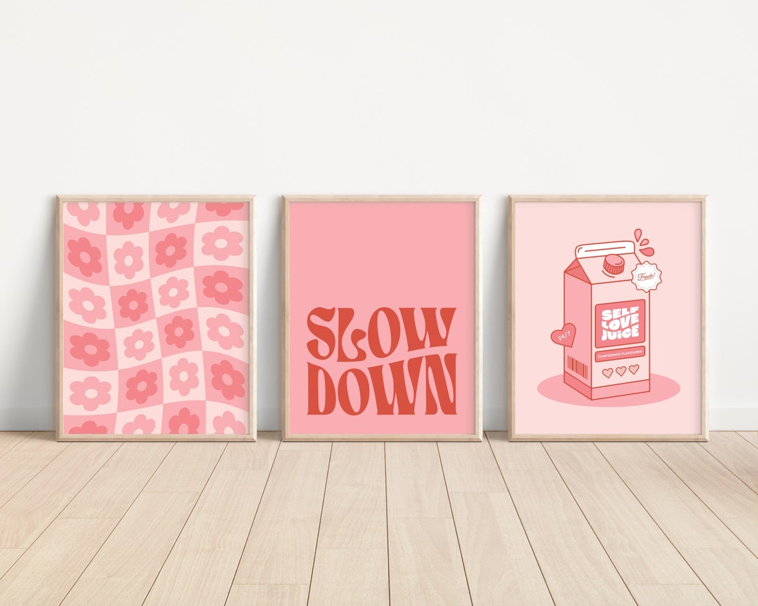 Pink Retro Poster Set of 3, Trendy Wall Decor, Cute Y2K Aesthetic ...
