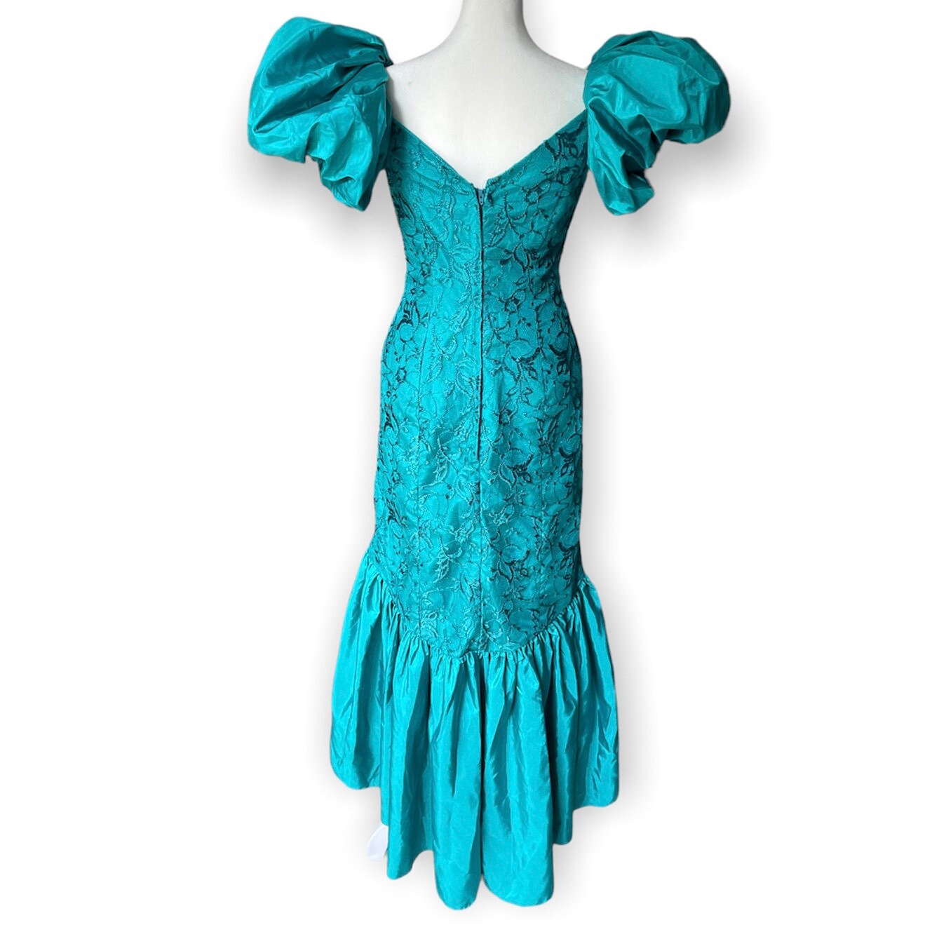 80s Lace Mermaid Turquoise Puff Sleeve Prom Dress - Etsy