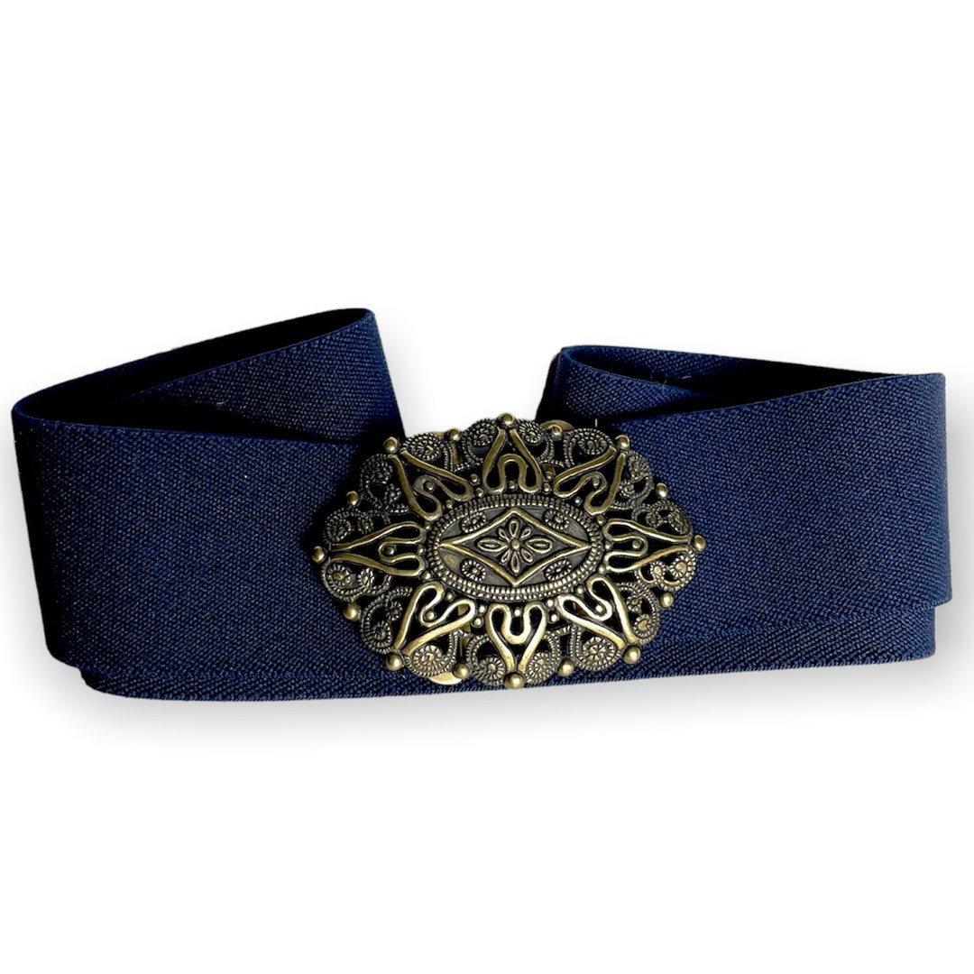 80s Skaffles Cottagecore Navy Stretch Belt - Etsy