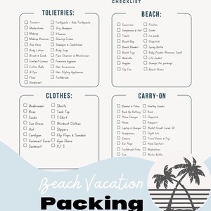 Beach Vacation Packing List PDF | Etsy
