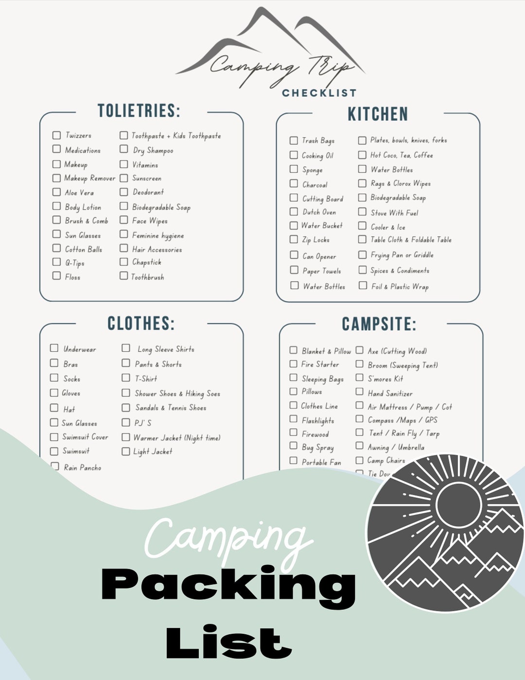 Camping Trip Packing List | PDF - Etsy