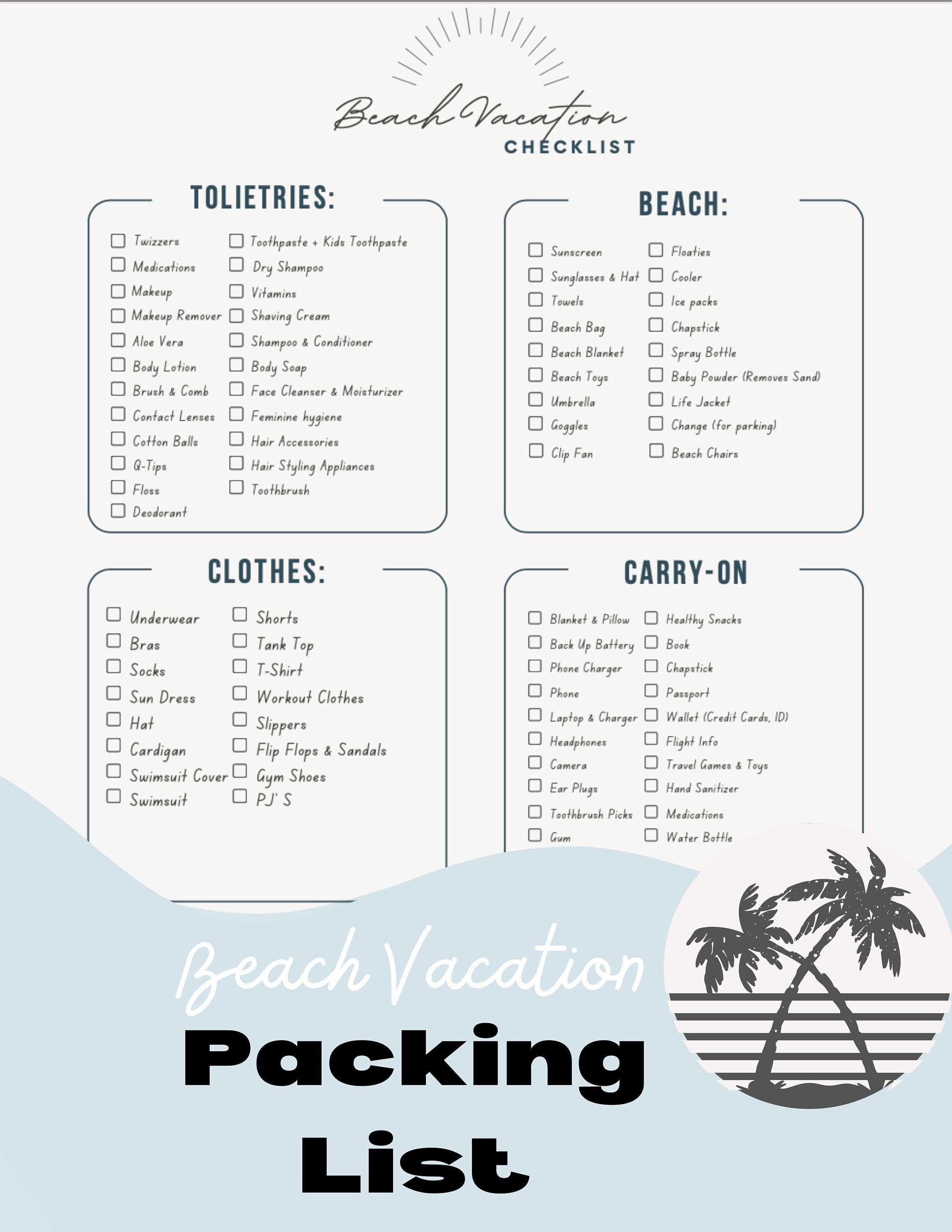 Beach Vacation Packing List | PDF - Etsy