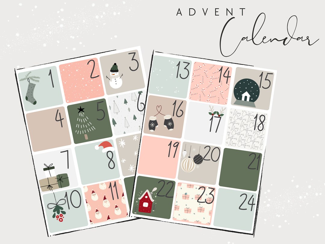 Advent Calendar Printable I Holiday Countdown Cards I 24 Days of ...