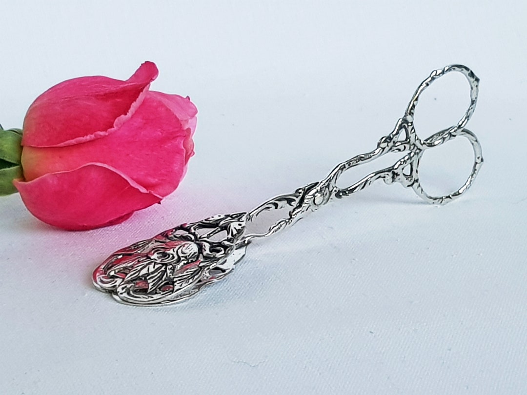 Sterling silver serving tongs with rose pattern. Scissor - Etsy 日本