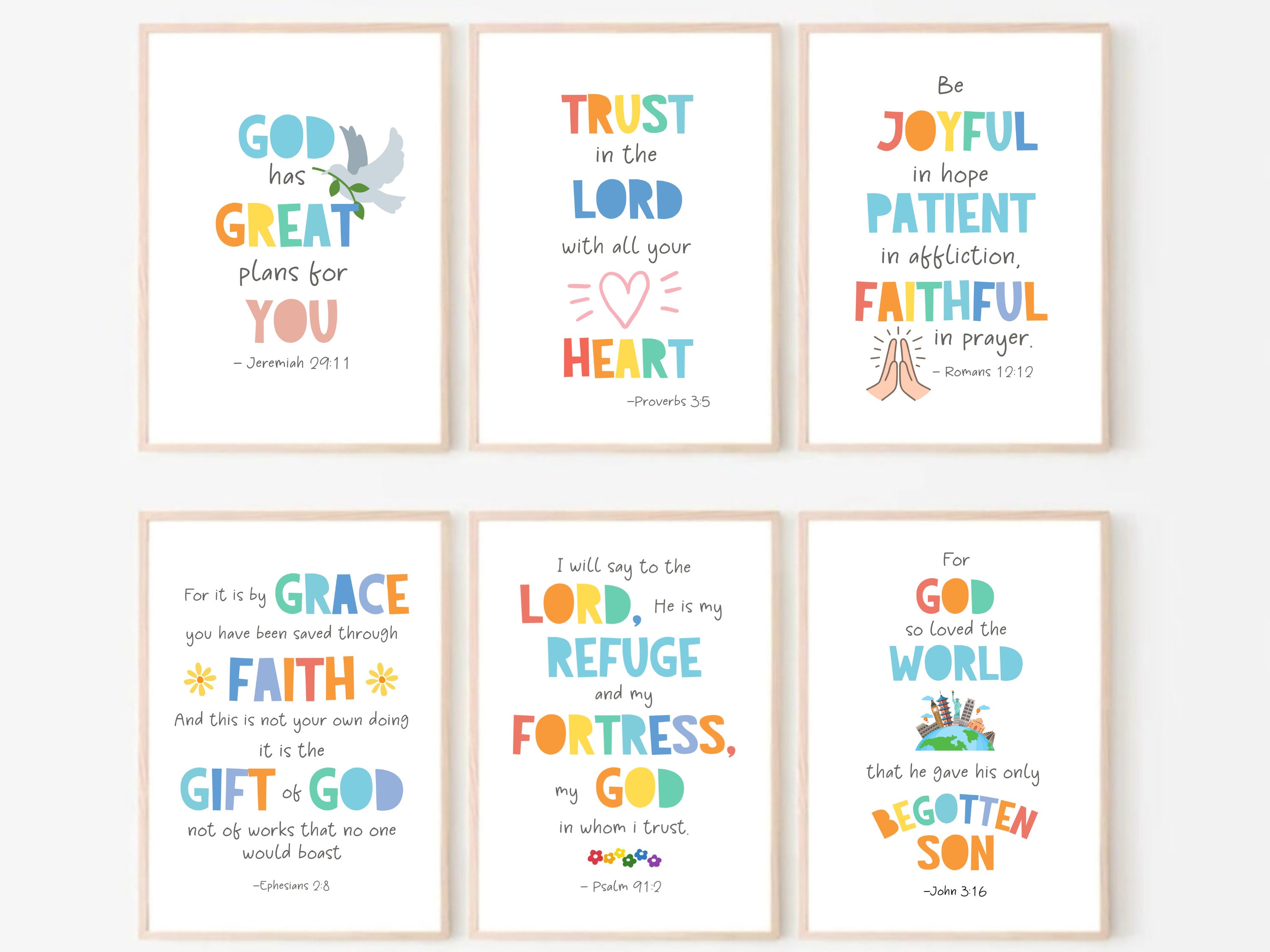 Kids Bible Verse, Scripture Poster Wall Art, Church Sunday School Decor ...
