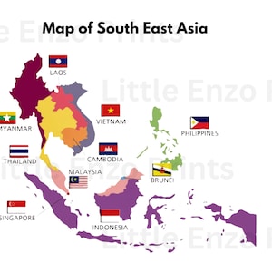South East Asia Map Chart for Kids Toddler Learning Poster ...