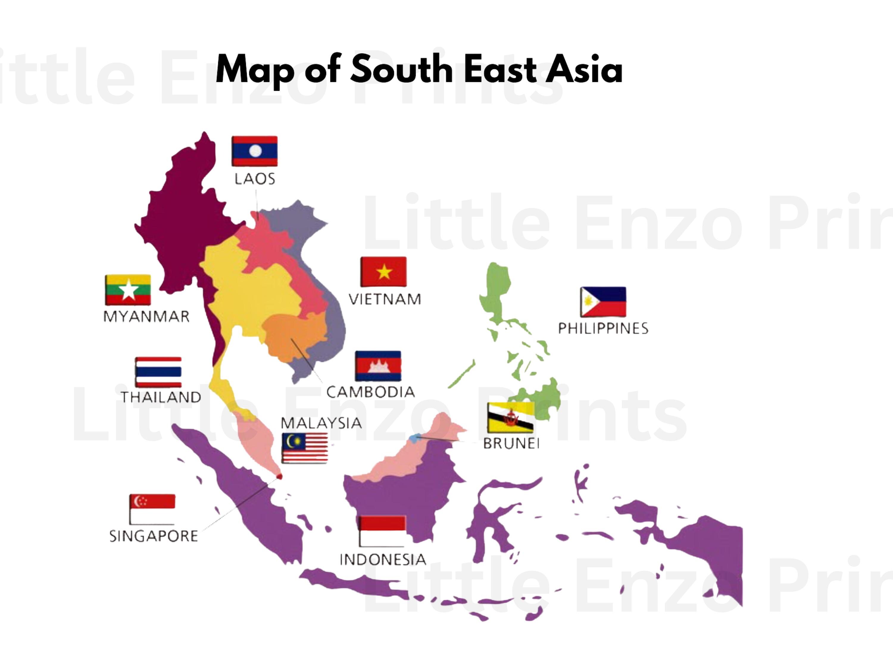 South East Asia Map Chart for Kids Toddler Learning Poster ...