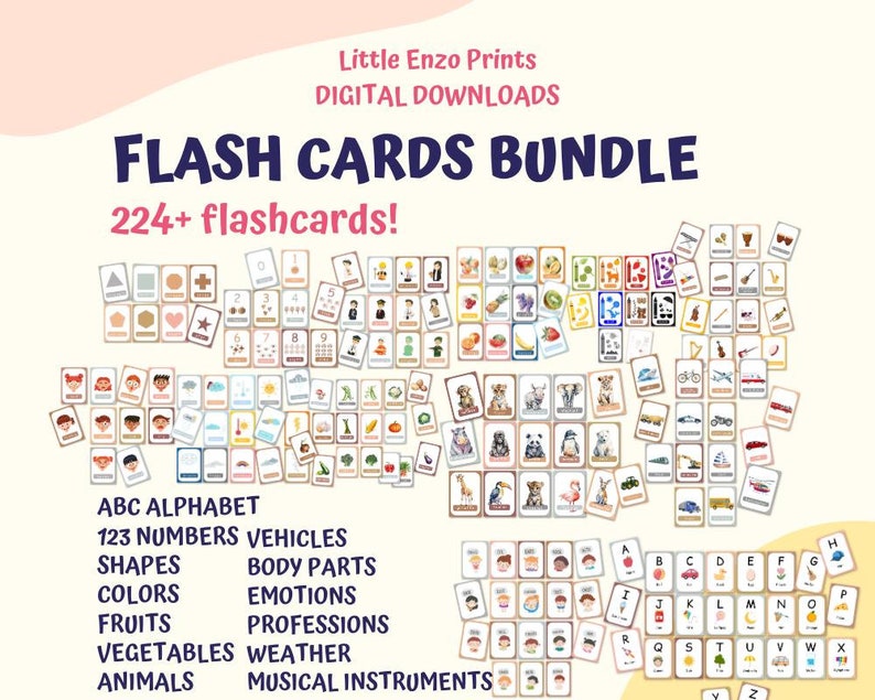 Printable Flash Cards for Kids Learning Bundle Educational Tools for Toddlers & Preschoolers ...