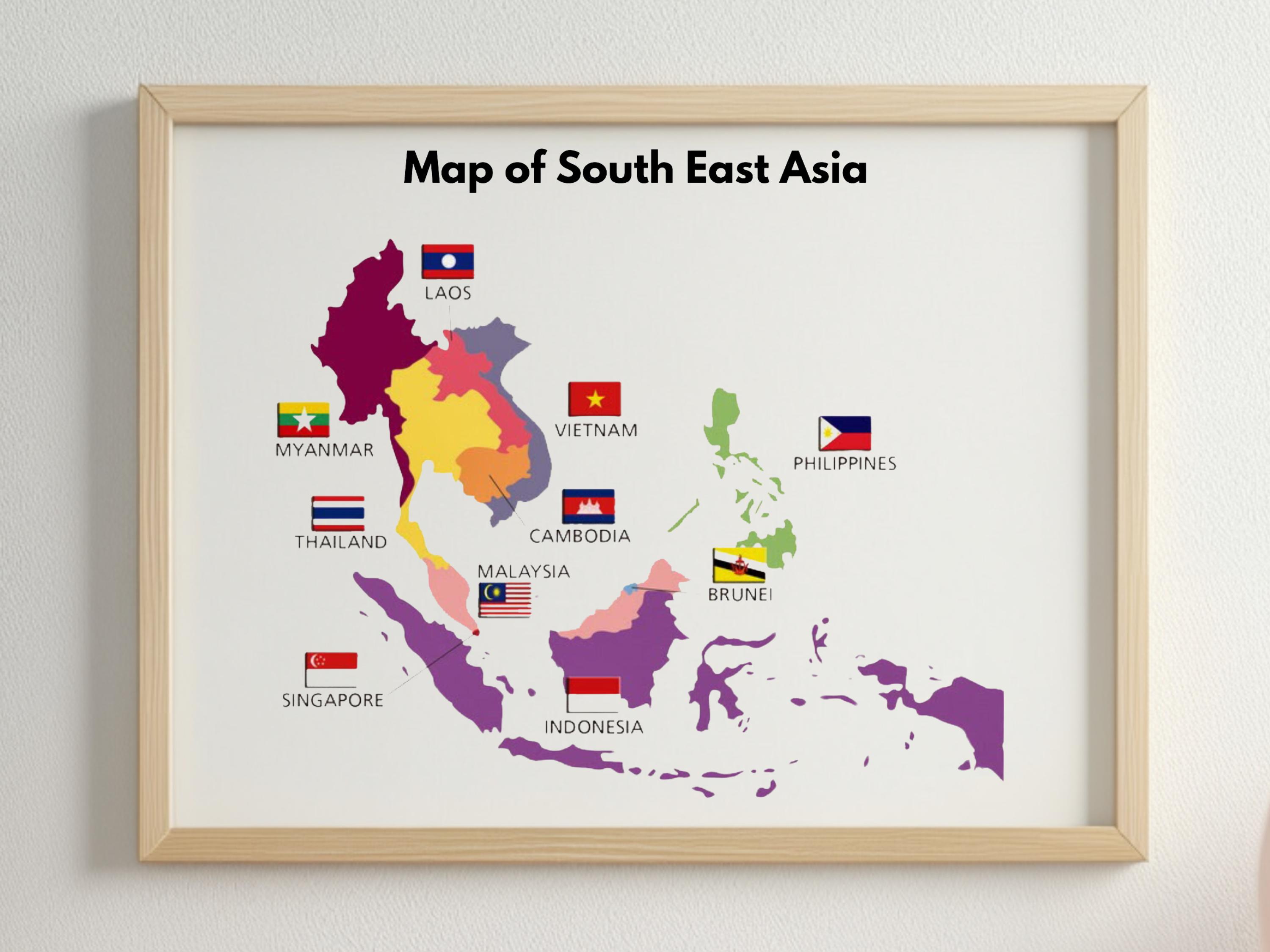 South East Asia Map Chart for Kids Toddler Learning Poster ...