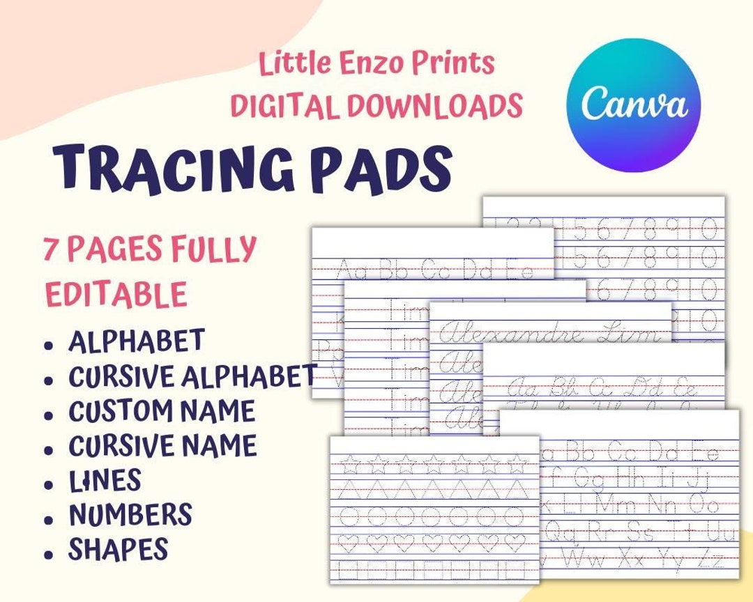 Editable Canva Tracing Pads for Kids - Writing Drawing Skills Fun ...