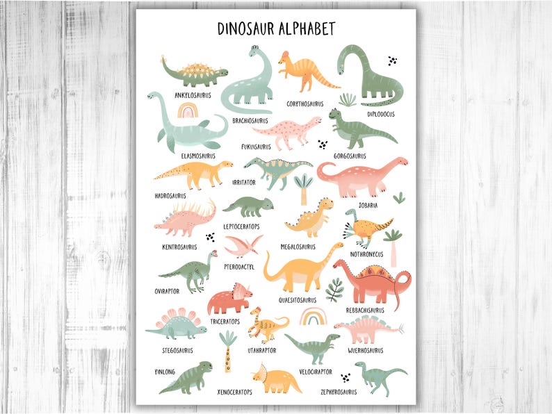 Printable Dinosaur Alphabet Poster Digital Download for Kids Room Decor ...