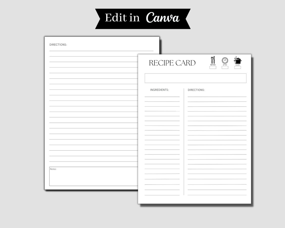 Editable Recipe Page Printable - Printable PDF Download - Editable in ...