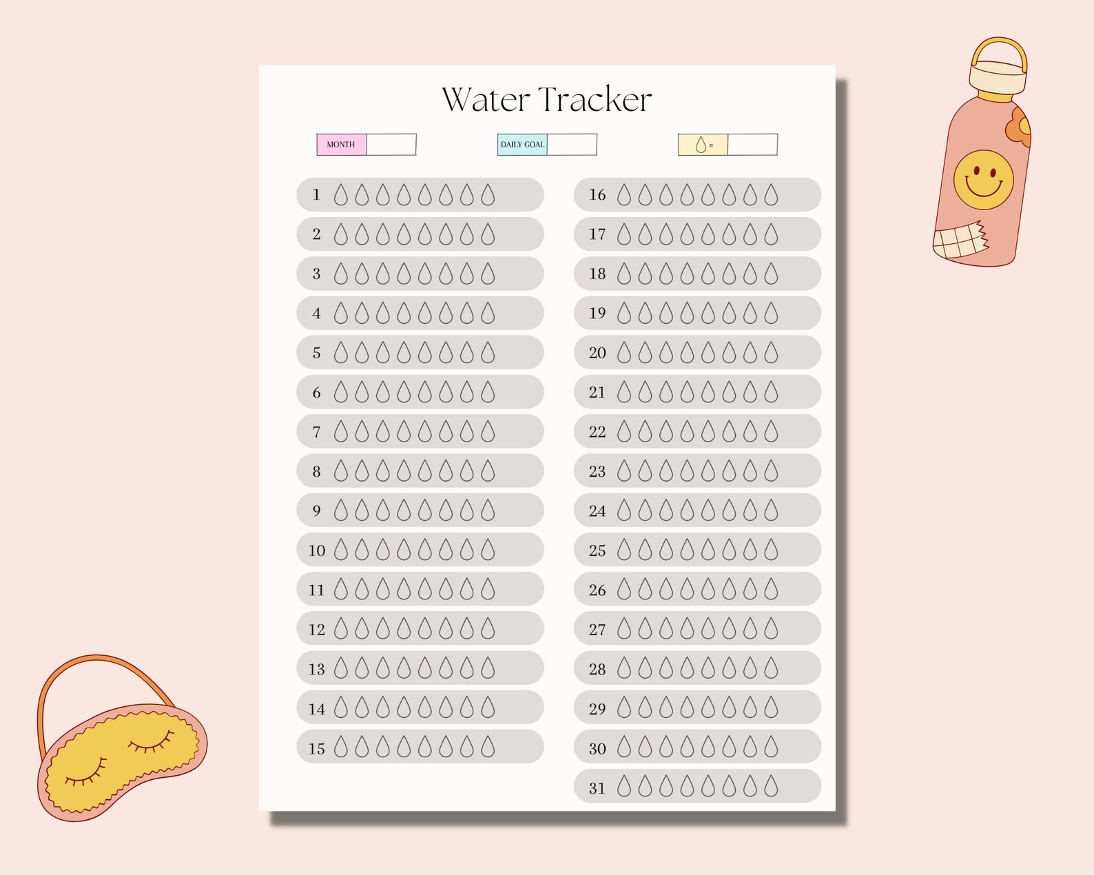 Water Tracker Printable Monthly Water Intake Tracker Hydration Tracker ...