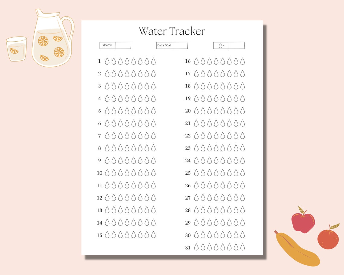 Water Tracker Printable Monthly Water Intake Tracker Hydration Tracker ...