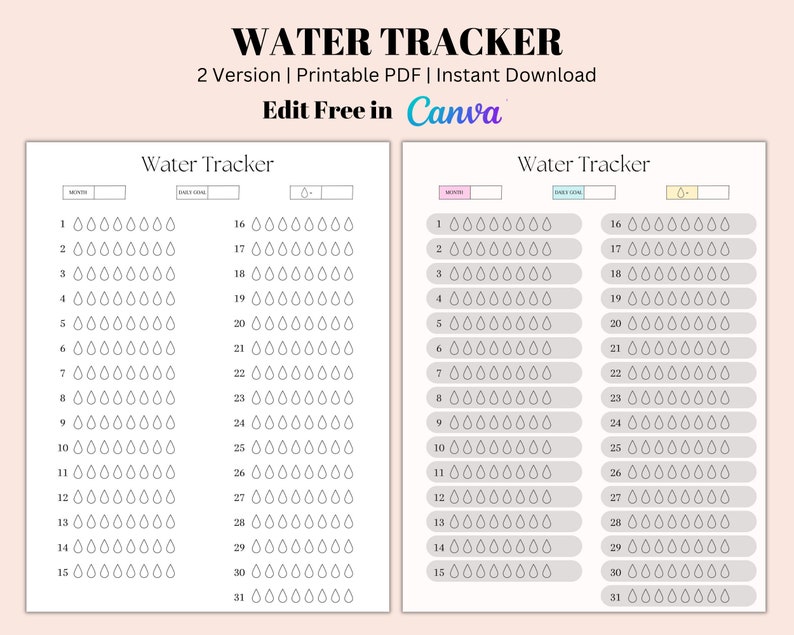 Water Tracker Printable Monthly Water Intake Tracker Hydration Tracker ...