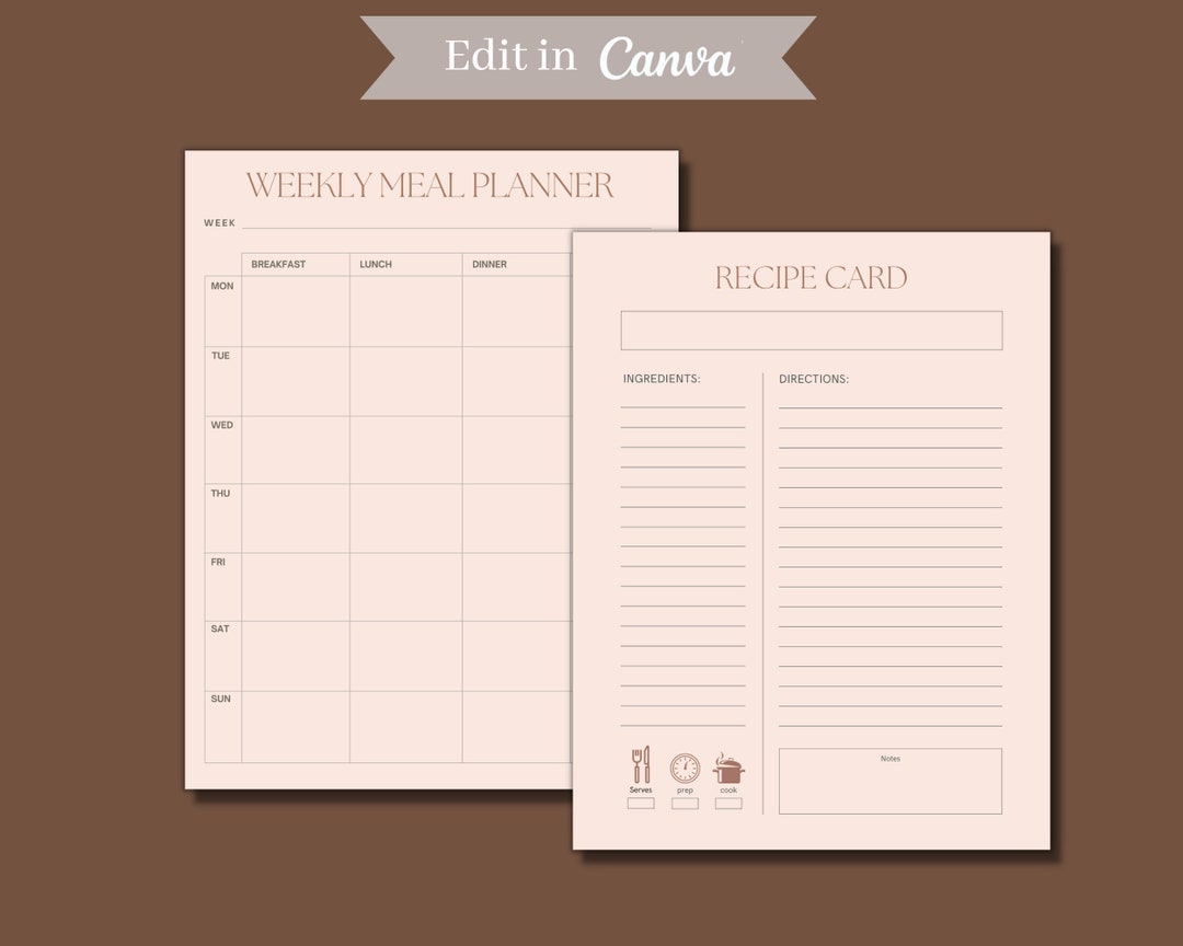 Digital Recipe Card and Weekly Meal Plans, Recipe Planner, Digital ...