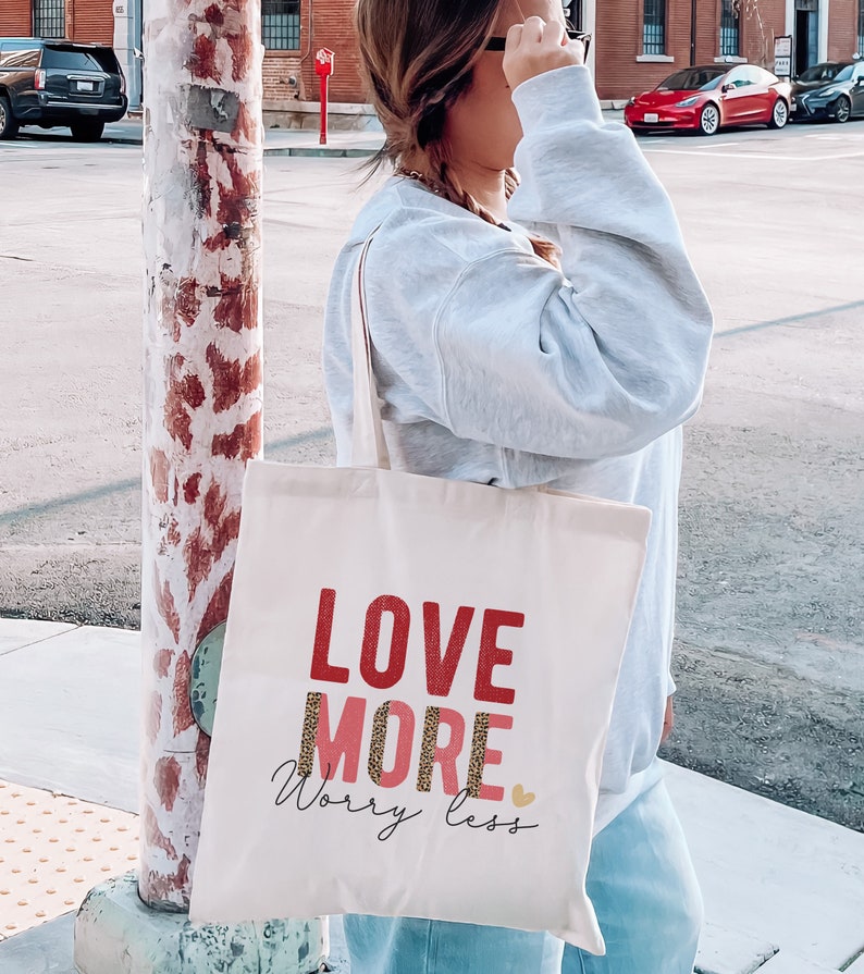 Valentine's Day Tote Bag, Love Bug Tote Bag, Love More Worry Less Bag ...