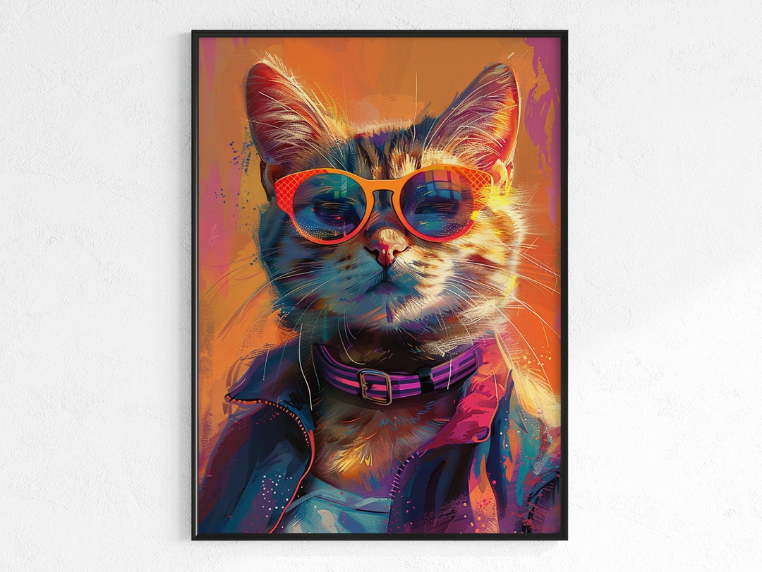 Funny Cat Wall Art, Pop Art Illustration, Cat Artprint A3 A4, Pop Art ...