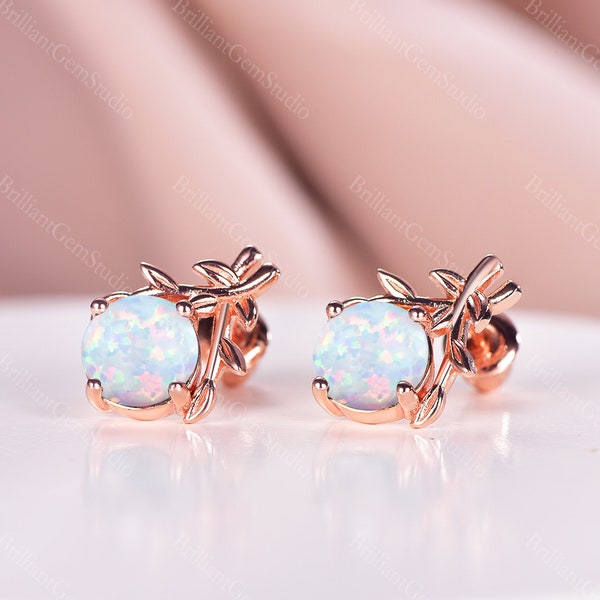 Rose Gold Opal Earrings - Etsy