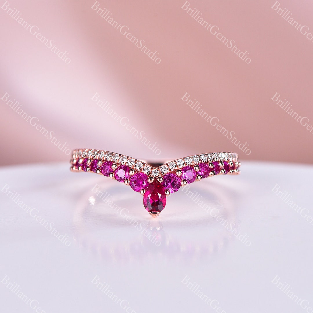 Solid 14K Rose Gold Ruby Ring, Ruby Wedding Band for Women With 1.5mm ...