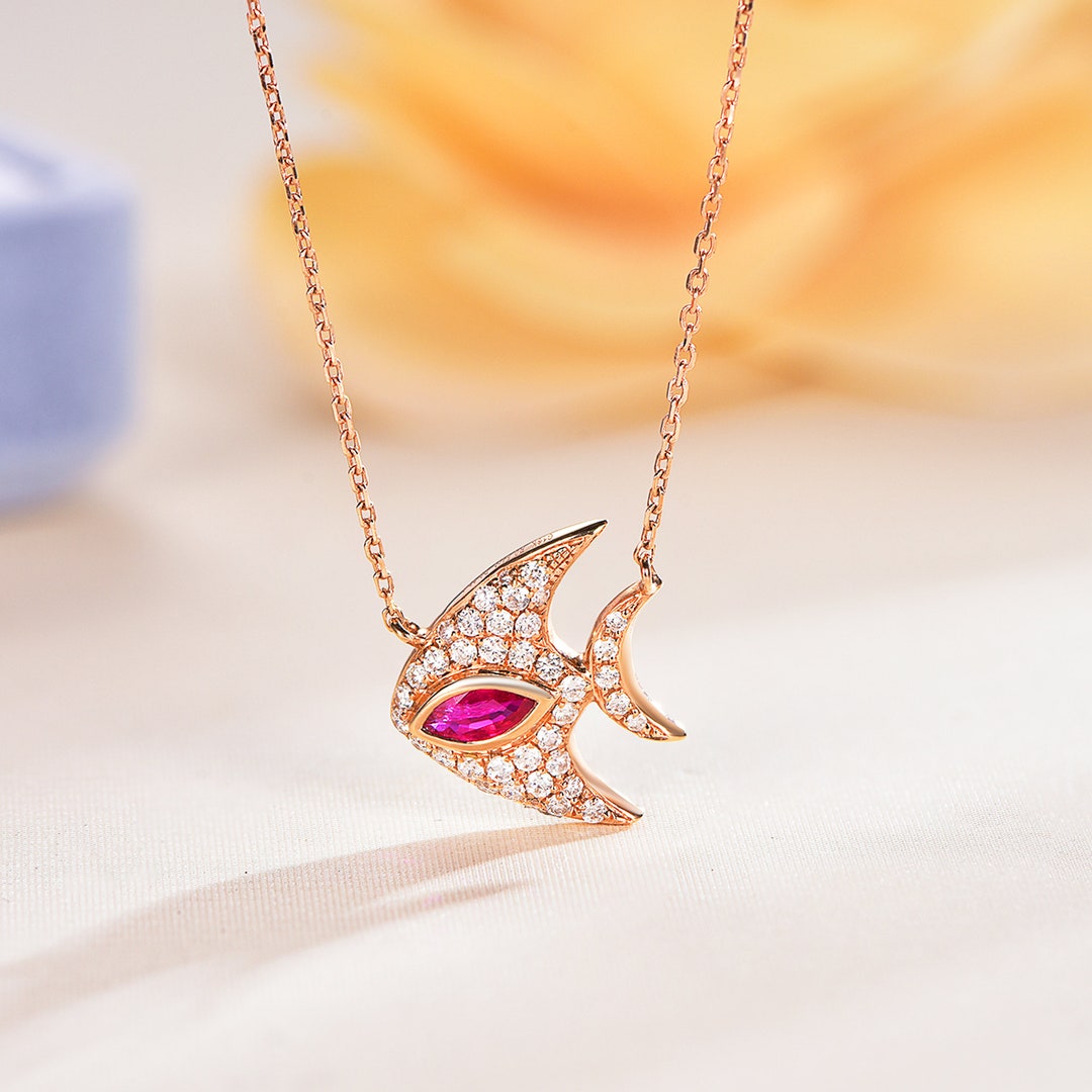 Cute Fish Necklace, Sterling Silver Fish Necklace, Natural Diamonds ...