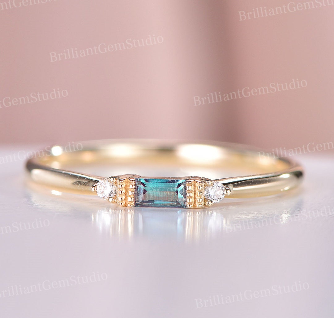 Dainty Alexandrite Ring / Stackable Real Gold Alexandrite Ring for Her ...