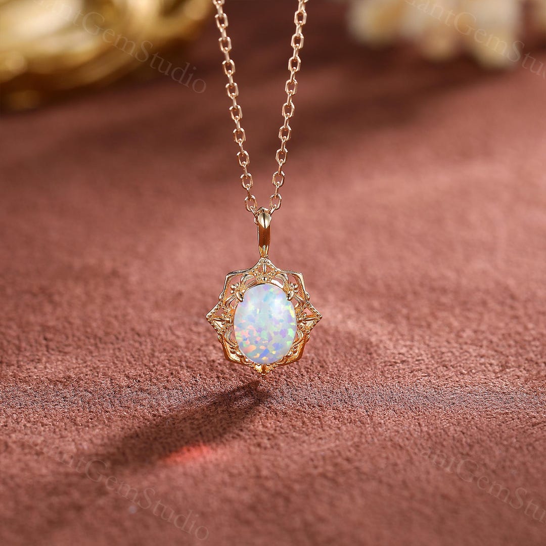 Vintage Oval White Opal Necklace: 14K Yellow Gold Pendant - Etsy