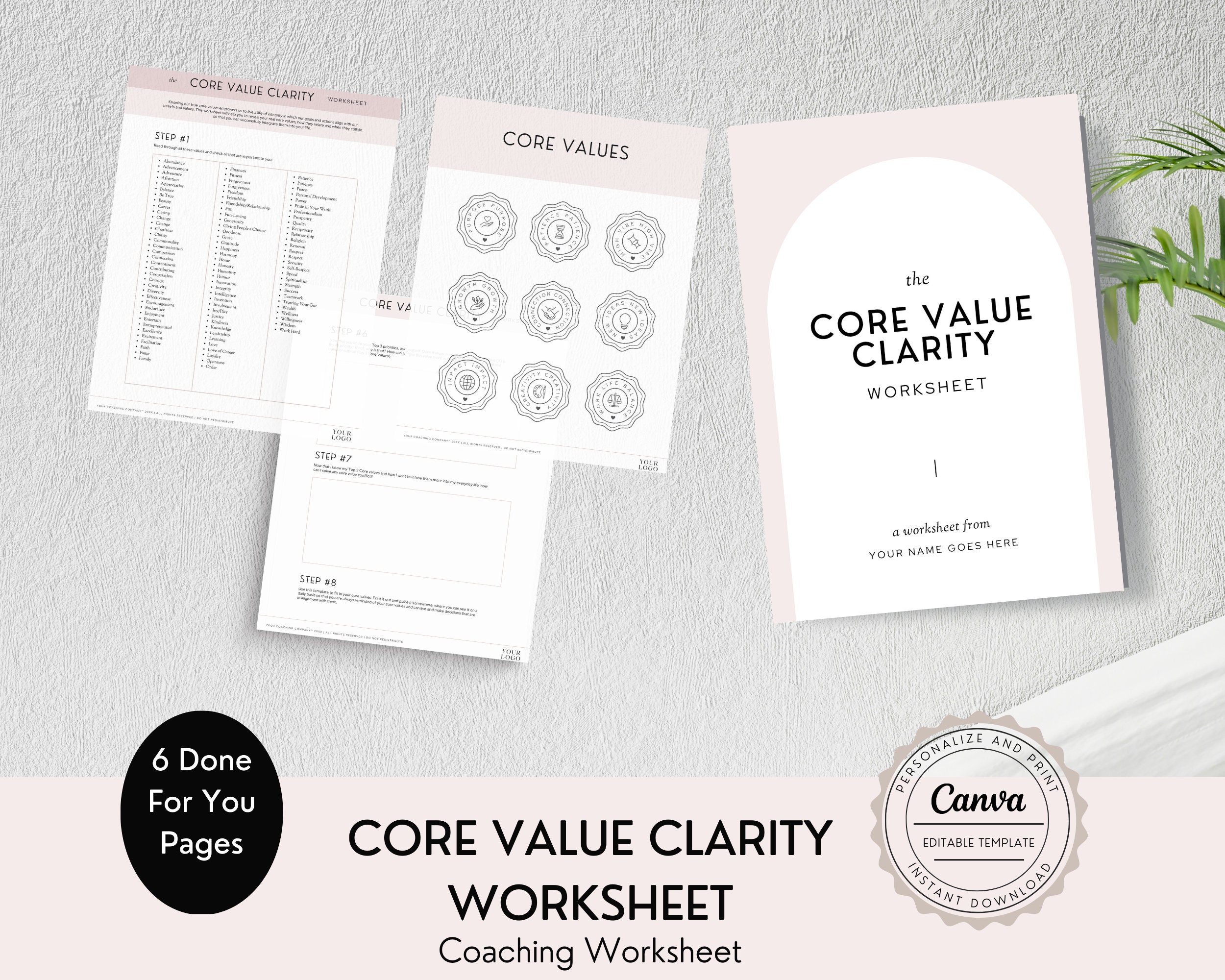 Core Value Clarity Worksheet - Identifying Core Values Worksheets, Life ...
