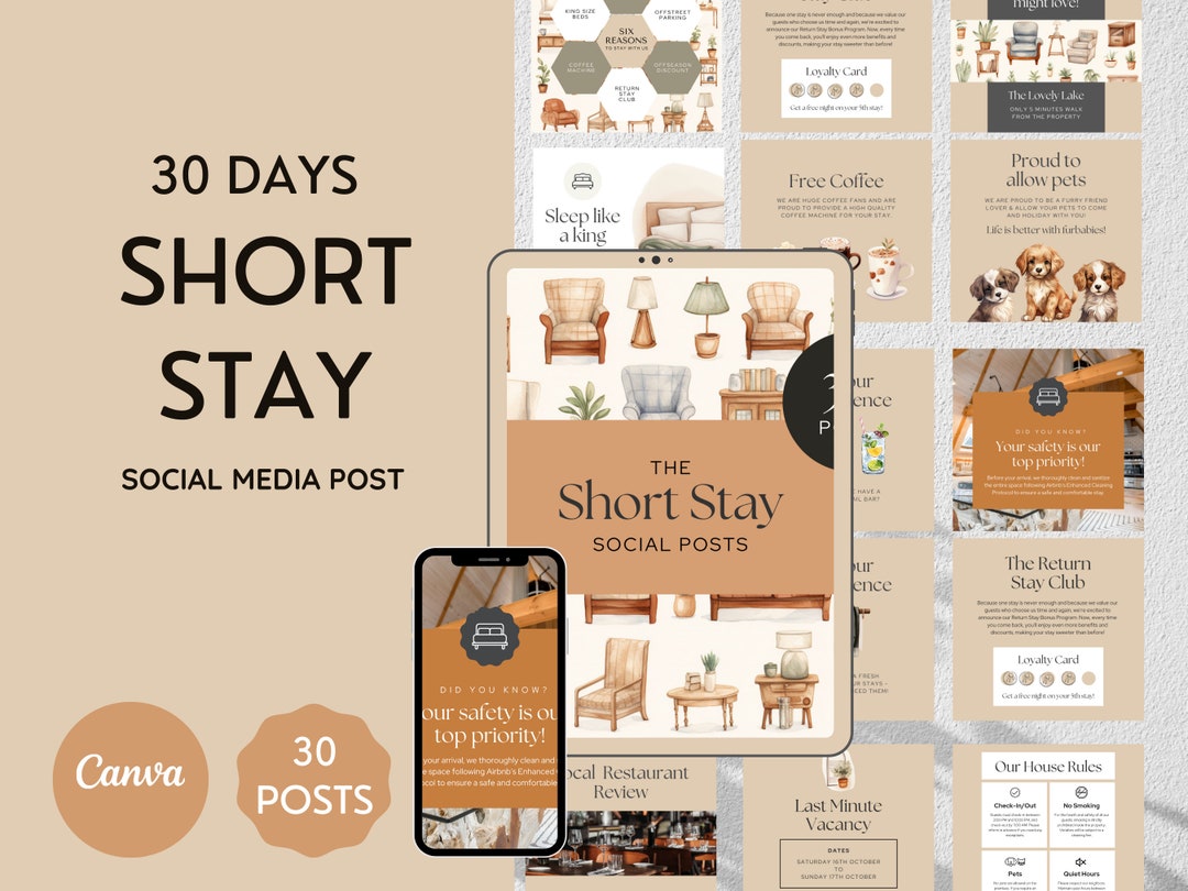 50 Short Stay Social Media Posts and Quotes | Content Ideas, Editable ...