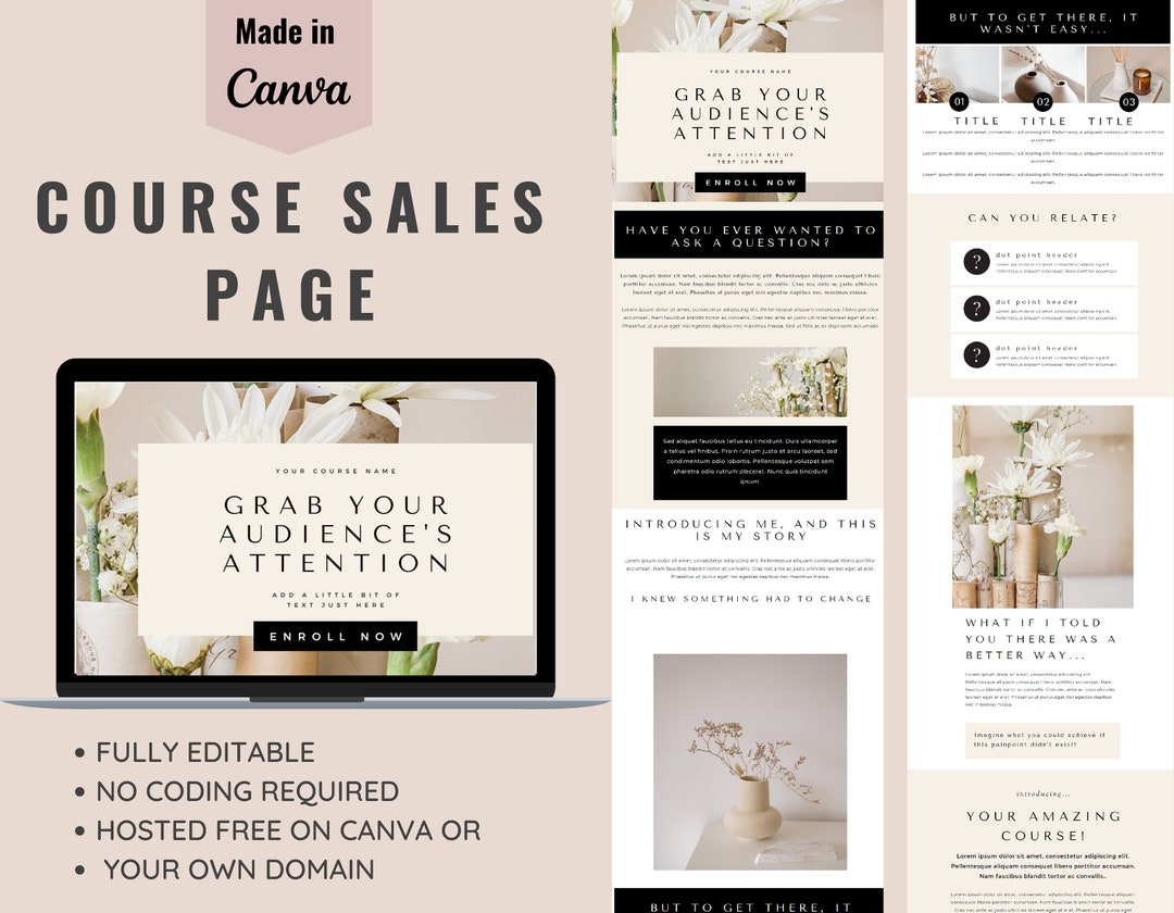 Sales Page Template for Courses, Coaching Sales Page Template, Website ...
