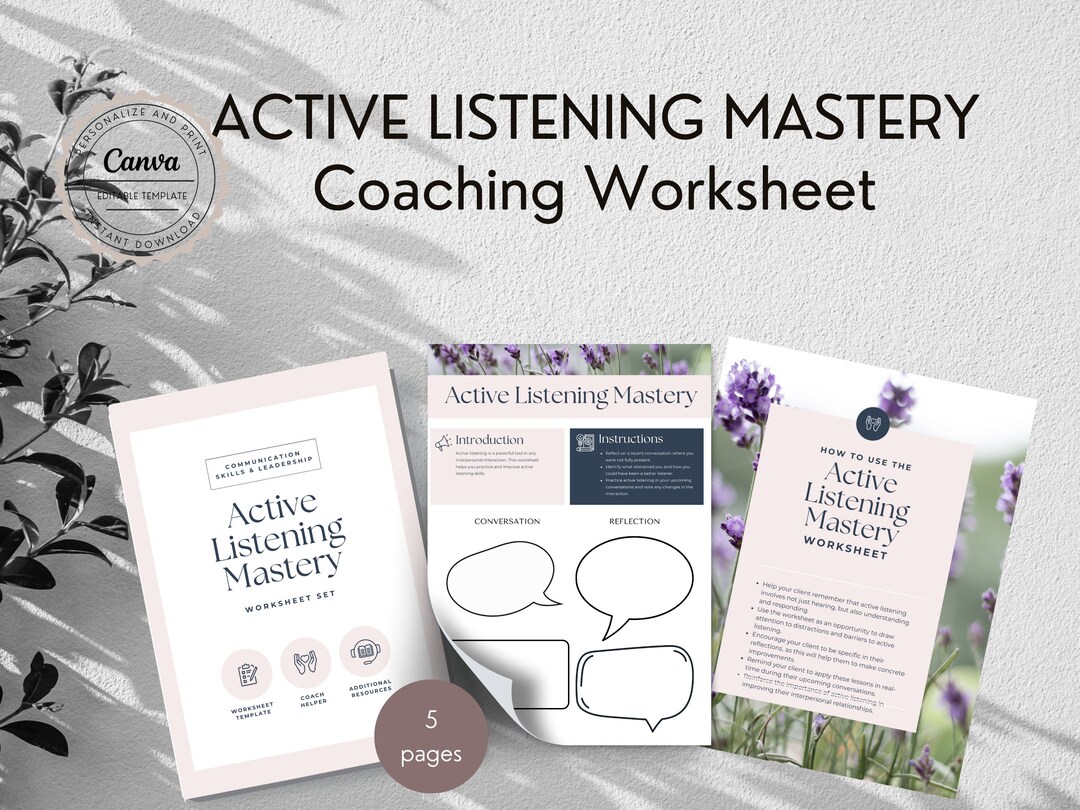 Active Listening Coaching Worksheets | Positive Mindset Tools | Life ...