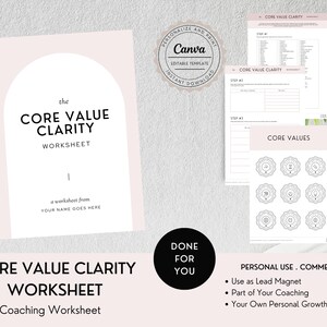 Core Value Clarity Worksheet - Identifying Core Values Worksheets, Life ...