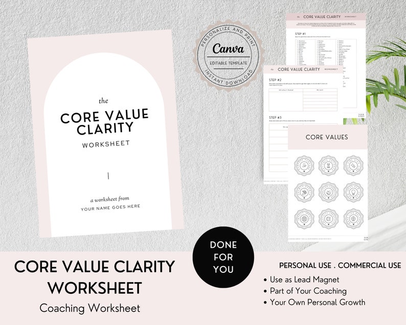 Core Value Clarity Worksheet Identifying Core Values - Etsy