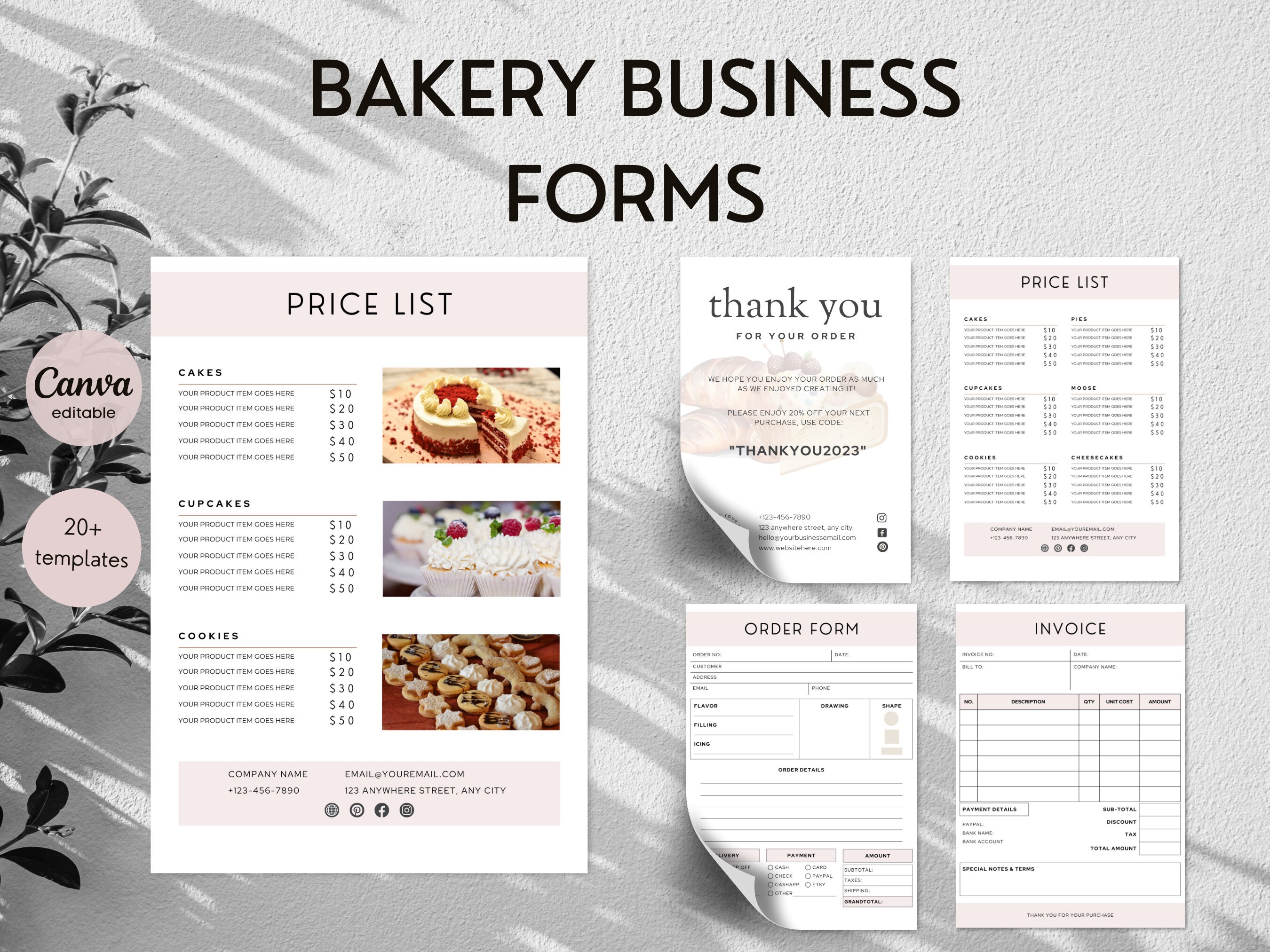Bakery Business Forms Bundle | Bakery Order Form, Business Card ...