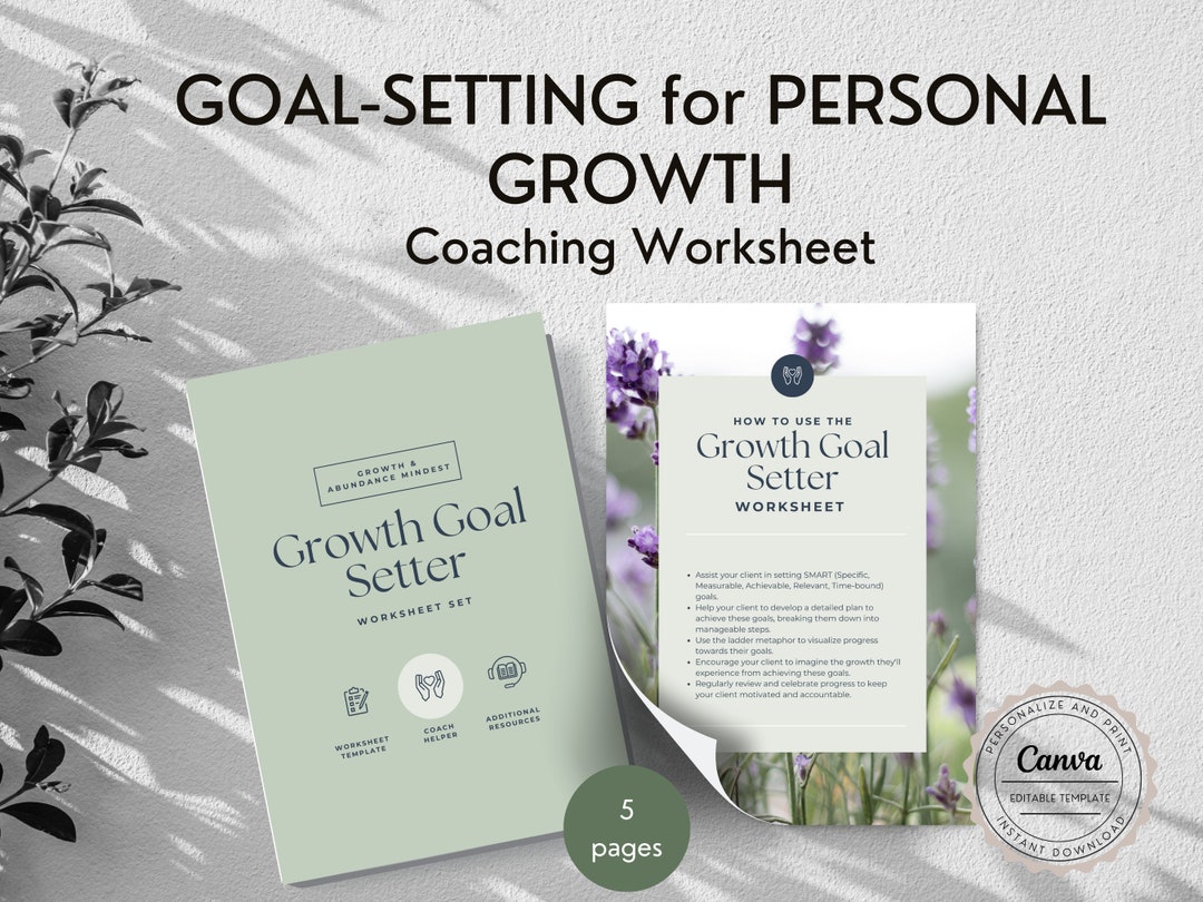 Growth Goal Setter Coaching Worksheets Life Coach Tools Editable Canva ...